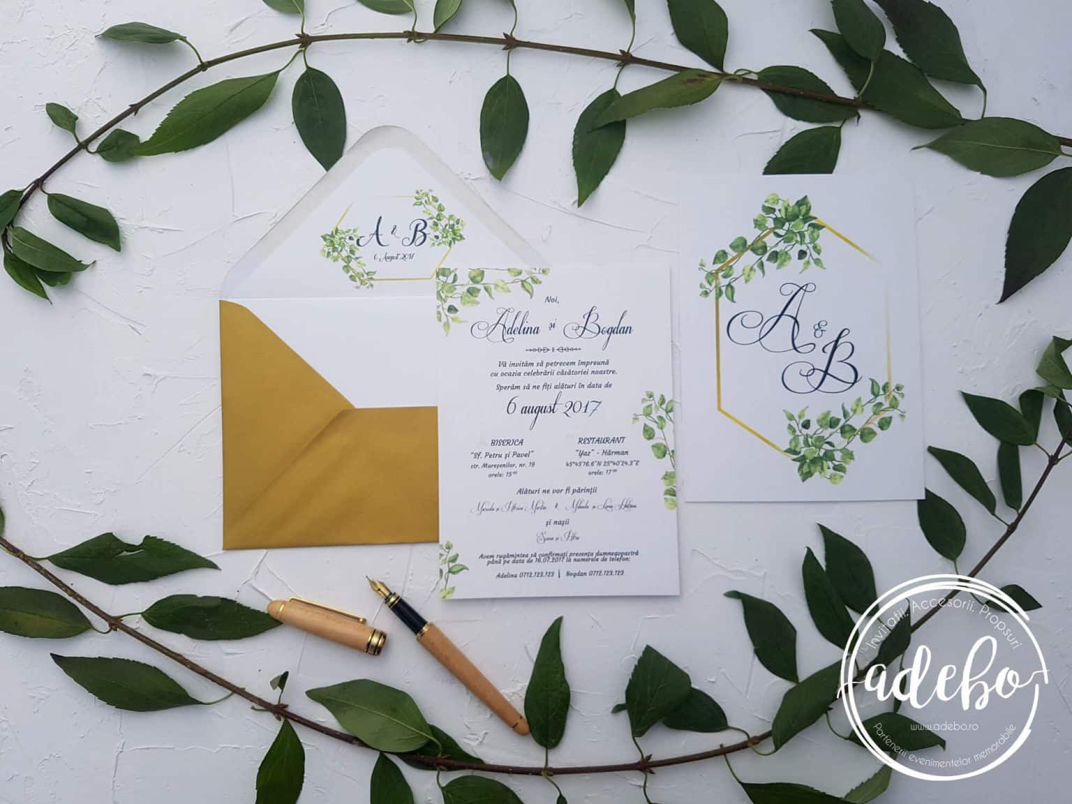 Invitatie nunta Greenery - Invitatii nunta handmade, Invitatii ...