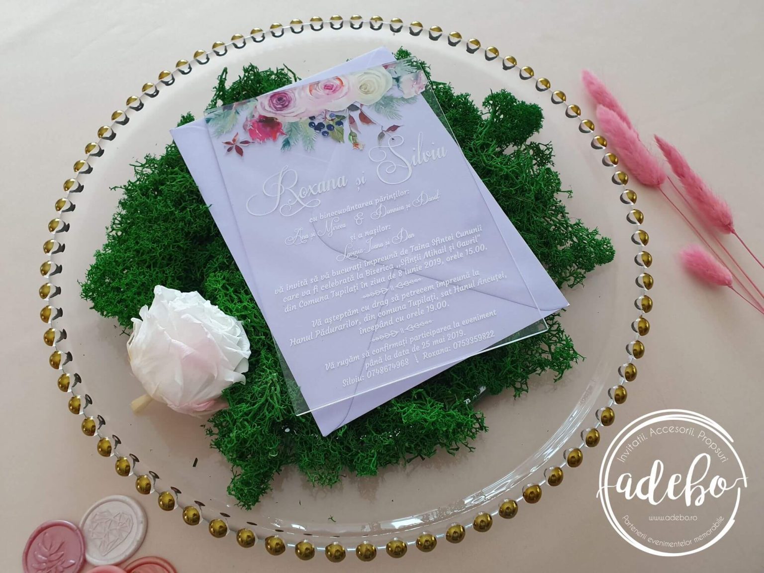 Invitatii nunta plexiglas - Trandafiri, Invitatii acril, Invitatii ...