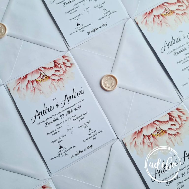 Invitatie de nunta Peony, Invitatii cu bujori, Invitatii florale ...