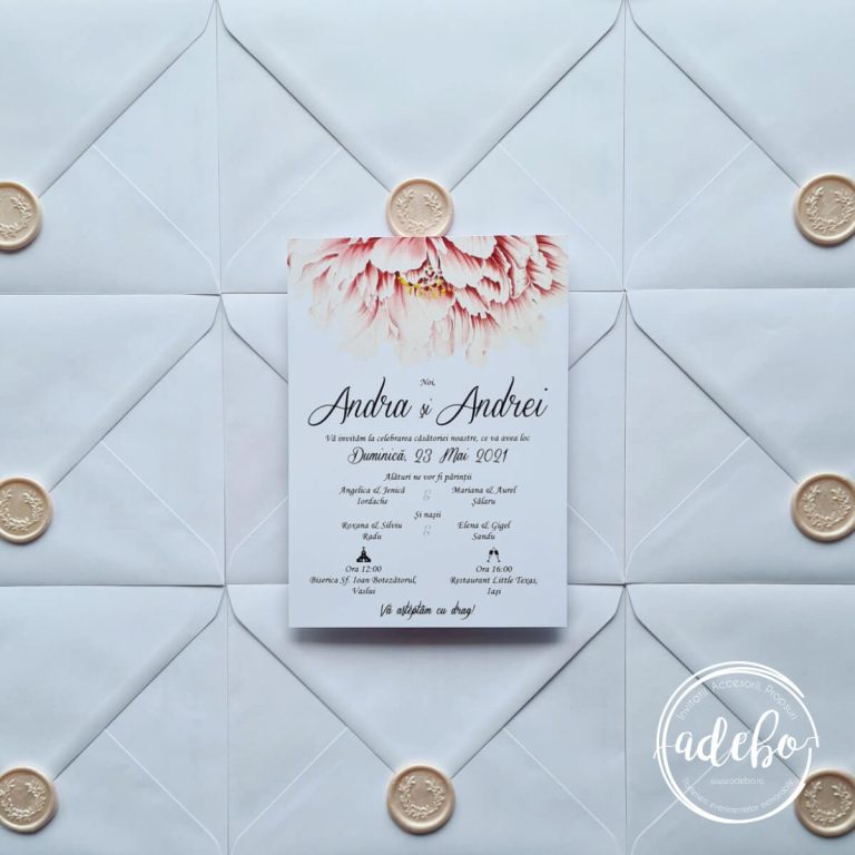 Invitatie de nunta Peony, Invitatii cu bujori, Invitatii florale ...