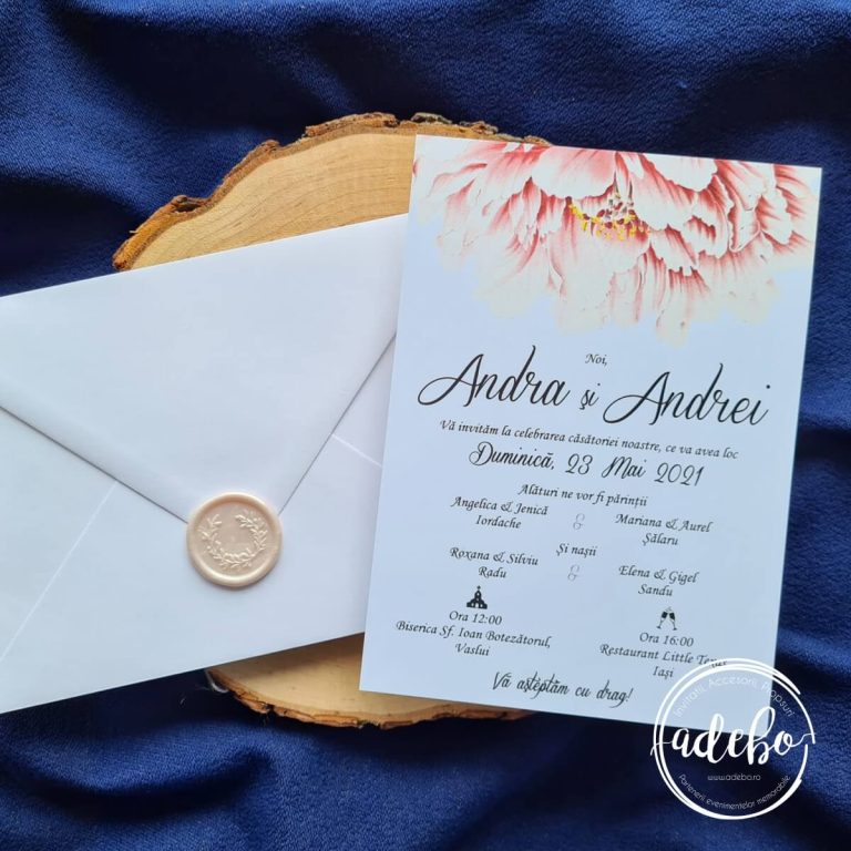 Invitatie de nunta Peony, Invitatii cu bujori, Invitatii florale ...