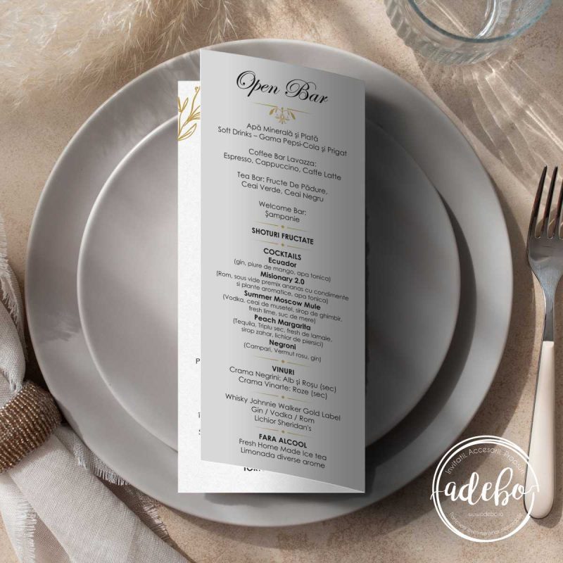 Meniu nunta - Monograma, Design meniu nunta, Nunta minimalista gold