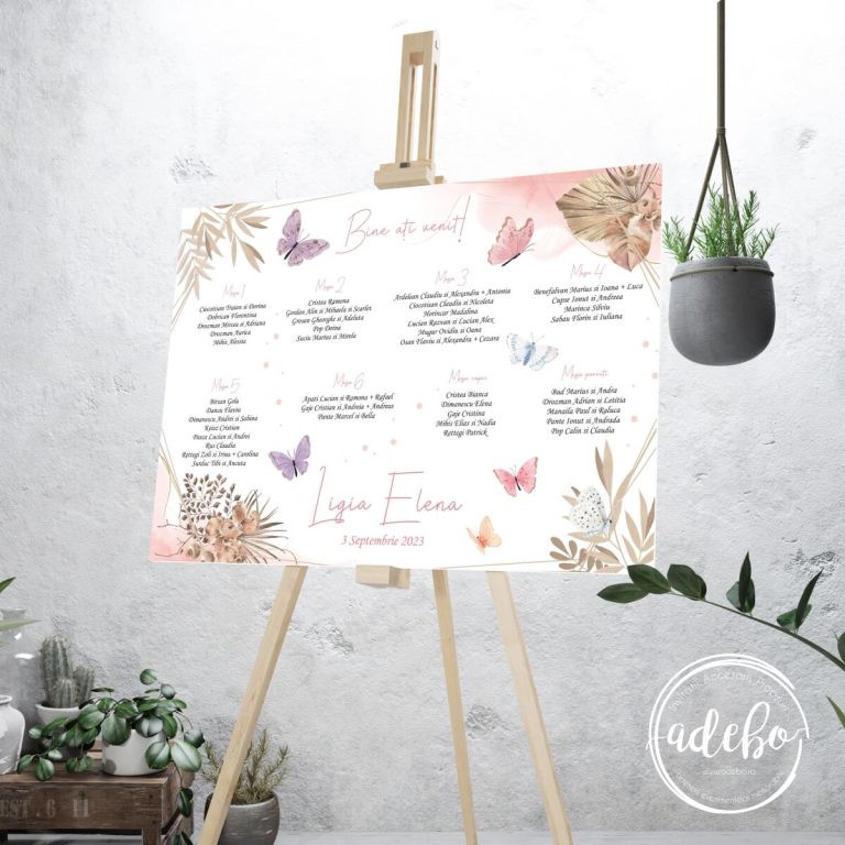Lista invitati botez - Fluturi, Opis botez, Aranjare mese, Design opis