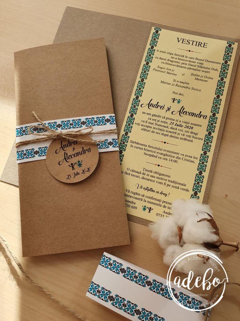 Invitatie nunta Traditionala, Invitatii nunta kraft, Invitatii traditionale