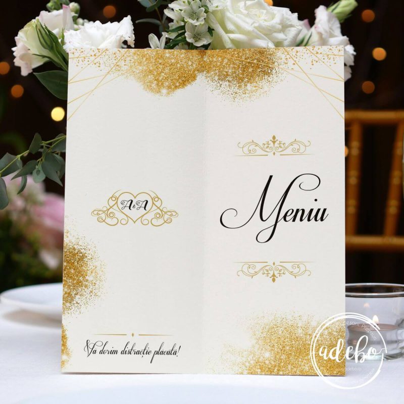Meniu nunta gold, Meniu nunta gold, Papetarie nunta cu auriu